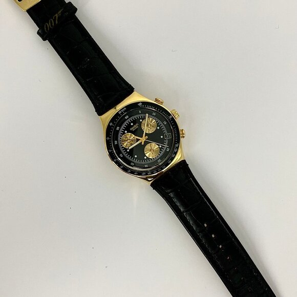 Swatch | Accessories | Designer Vintage Swatch James Bond 07 Goldfinger Irony Chrono Watch Ycg40 ...